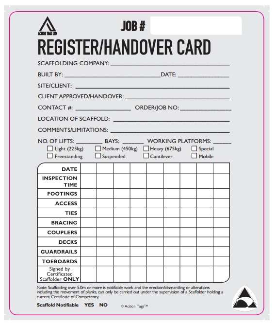 Register/Handover Card (Pack of 50) – Action Tags