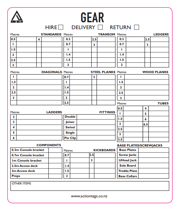 Register/Handover Card (Pack of 50) – Action Tags